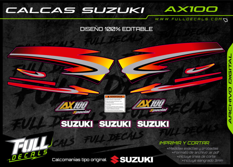 CALCAS SUZUKI AX100 DISEÑO TIPO ORIGINAL CLÁSICA ROJA - FULL DECALS