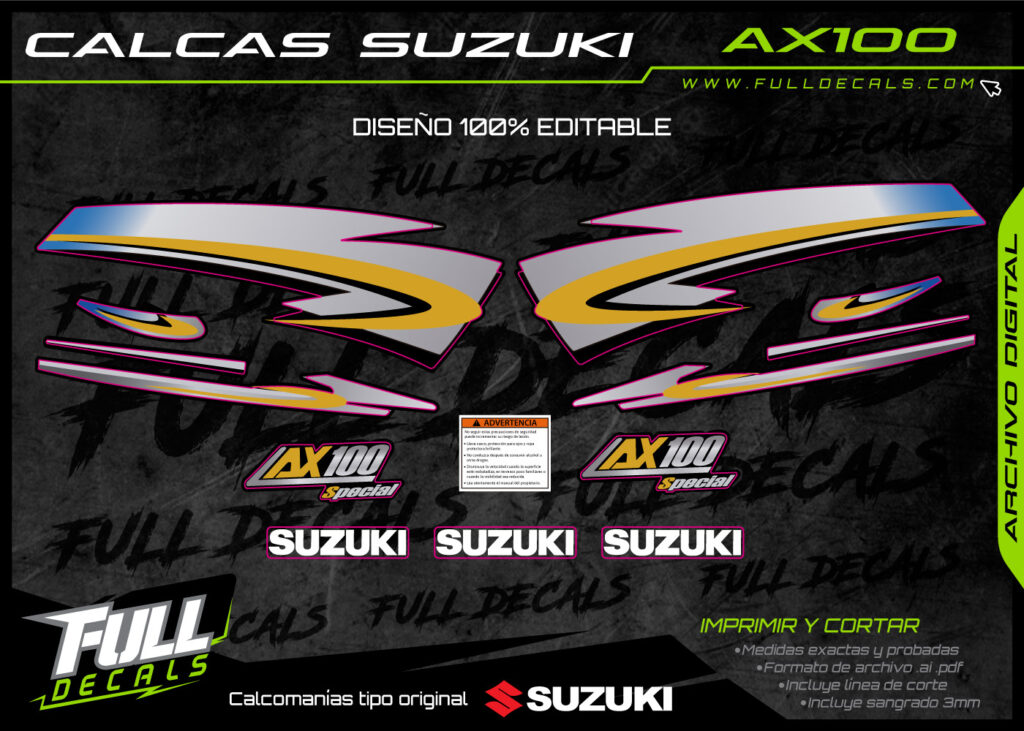 CALCAS SUZUKI AX100 DISEÑO TIPO ORIGINAL CLÁSICA AZUL - FULL DECALS