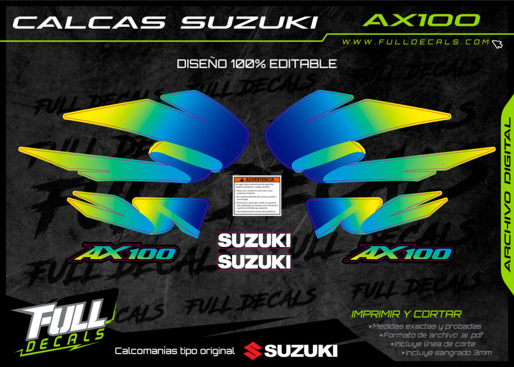 CALCAS SUZUKI AX100 DISEÑO TIPO ORIGINAL COPIA DE RX BITONO AZUL - FULL ...