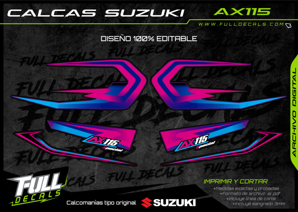 CALCAS SUZUKI AX115 DISEÑO TIPO ORIGINAL COPIA DE RX PINK - FULL DECALS