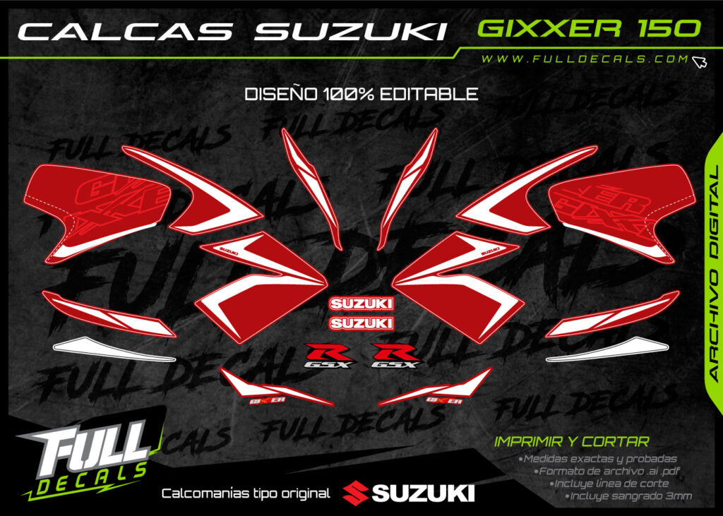 CALCAS SUZUKI GIXXER 150 DISEÑO TIPO ORIGINAL LINEAS CLÁSICAS BLANCO ...