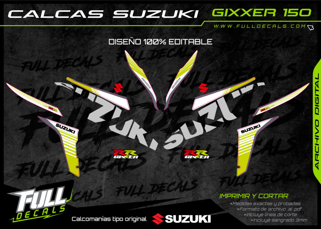 CALCAS SUZUKI GIXXER 150 DISEÑO TIPO ORIGINAL GP - FULL DECALS