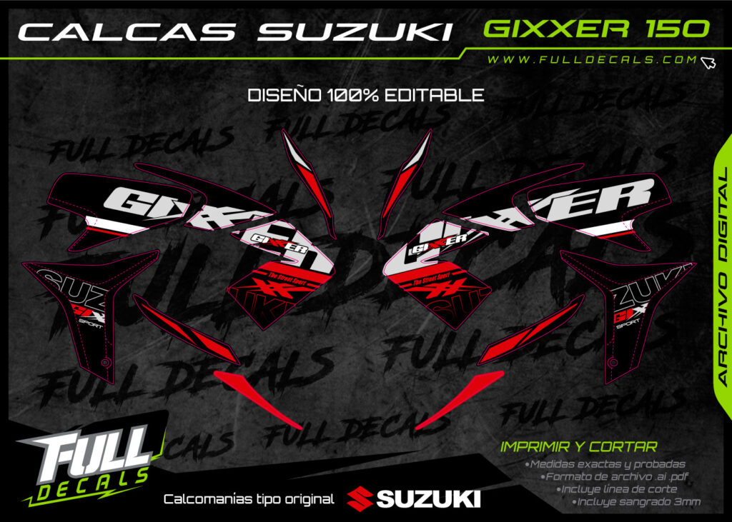 CALCAS SUZUKI GIXXER 150 DISEÑO TIPO ORIGINAL MODERNA ROJO/NEGRO - FULL ...