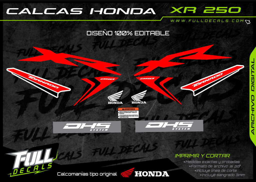 CALCAS HONDA XR 250 DISEÑO TIPO ORIGINAL - FULL DECALS