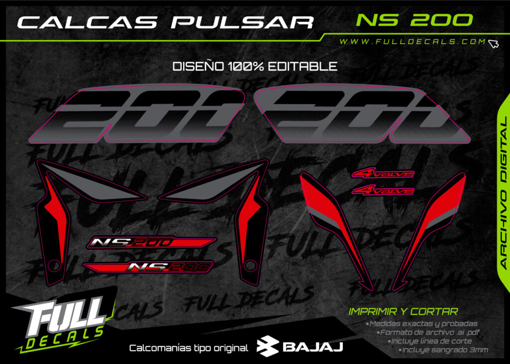 CALCAS PULSAR NS200 DISEÑO TIPO ORIGINAL - FULL DECALS